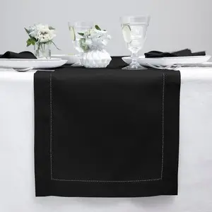 SOLINO HOME Linen Table Runnerclassic Hemstitch Black