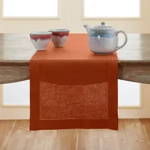 SOLINO HOME Linen Table Runnerclassic Hemstitch Cinnamon