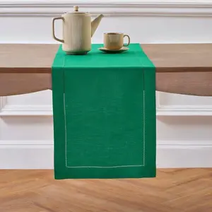 SOLINO HOME Linen Table Runnerclassic Hemstitch - Emerald