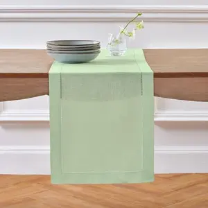 SOLINO HOME Linen Table Runnerclassic Hemstitch Light Green