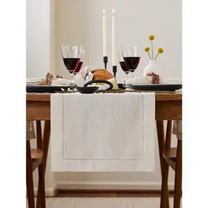 SOLINO HOME Linen Table Runnerclassic Hemstitch Light Natural