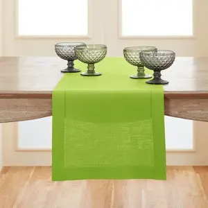 SOLINO HOME Linen Table Runnerclassic Hemstitch Lime Green