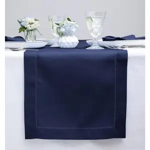 SOLINO HOME Linen Table Runnerclassic Hemstitch Navy