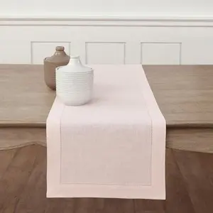 SOLINO HOME Linen Table Runnerclassic Hemstitch Pink
