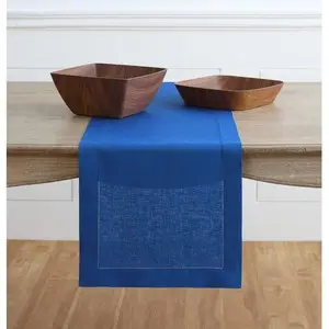 SOLINO HOME Linen Table Runnerclassic Hemstitch Royal Blue