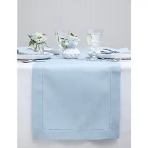 SOLINO HOME Linen Table Runnerclassic Hemstitch - Sky Blue