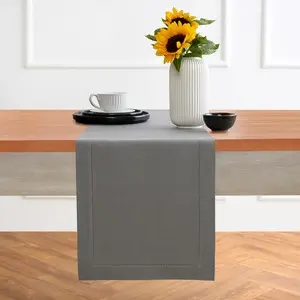 SOLINO HOME Linen Table Runnerclassic Hemstitch Steel Gray