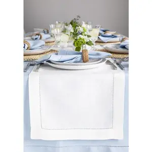 SOLINO HOME Linen Table Runnerclassic Hemstitch White