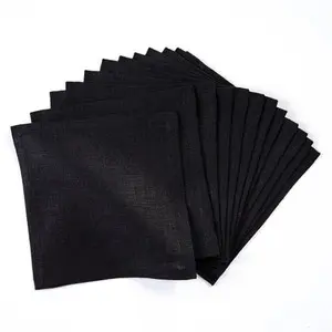 Solino Home Linen Cocktail Napkins Set Of 12, 6 X 6 Inch For Dining Table - Black
