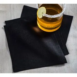 Solino Home Linen Cocktail Napkins Set Of 12, 6 X 6 Inch For Dining Table - Black