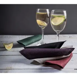 Solino Home Linen Cocktail Napkins Set Of 12, 6 X 6 Inch For Dining Table - Black