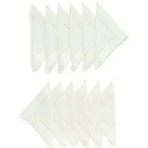 Solino Home Linen Cocktail Napkins Set Of 12, 6 X 6 Inch For Dining Table - Ivory