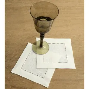 Solino Home Linen Cocktail Napkins Set Of 12, 6 X 6 Inch For Dining Table - Ivory