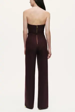 NOCTURNE Strapless Pinstripe Belted Jumpsuit
