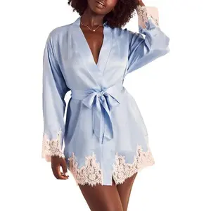ADORE ME Vegan Atelier Collection Silk Robe Medium Blue
