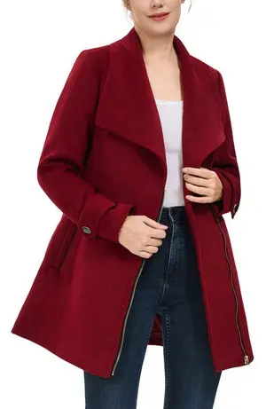 KIMI + KAI Kinsley Wool Blend Walking Coat - Wine