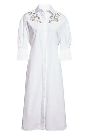 Erdem Embellished Cotton Poplin Shirtdress