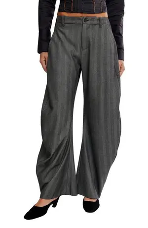 Free People Spotlight Pinstripe Barrel Leg Trousers - Grey Combo