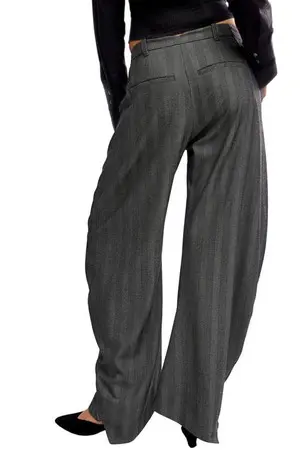 Free People Spotlight Pinstripe Barrel Leg Trousers - Grey Combo