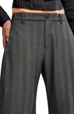 Free People Spotlight Pinstripe Barrel Leg Trousers - Grey Combo
