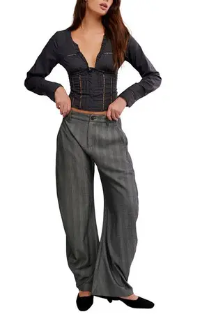 Free People Spotlight Pinstripe Barrel Leg Trousers - Grey Combo