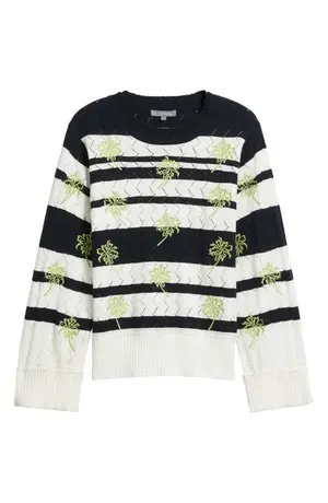 Wit & Wisdom Embroidered Stripe Pointelle Sweater