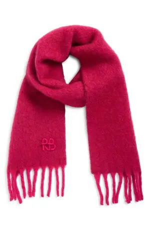 Ruslan Baginskiy Monogram Embroidered Wool Blend Fringe Scarf - Pink