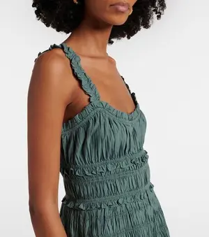 green emerald velvet dress Dôen Women's Quinn Cotton Shirred Midi-Dress - Salt