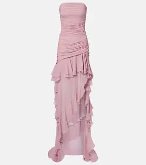 Blumarine Asymmetric Ruffled Georgette Gown - Pink