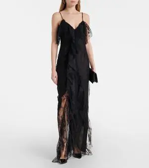 Blumarine Ruffled Sheer Lace Gown