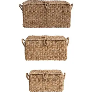STORIED HOME Handwoven Seagrass Storage Trunks - Natural