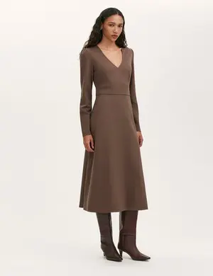 FINERY LONDON Seraphina Ponte Jersey V Neck Midi Dress - Mole