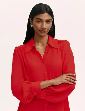 FINERY LONDON Melina Chiffon Button-down Blouse - Red