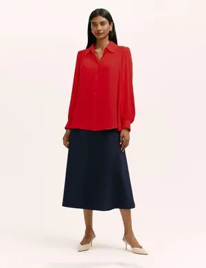 FINERY LONDON Melina Chiffon Button-down Blouse - Red