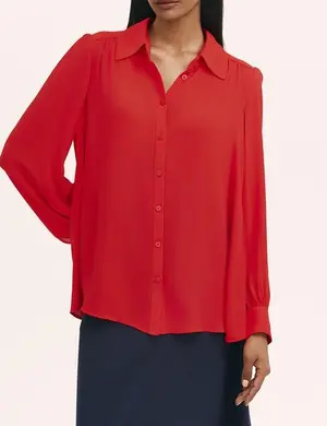 FINERY LONDON Melina Chiffon Button-down Blouse - Red