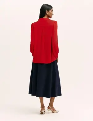 FINERY LONDON Melina Chiffon Button-down Blouse - Red