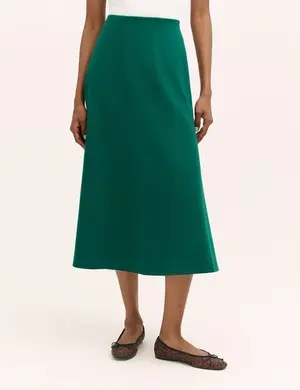 FINERY LONDON Mae Ponte Jersey Midi Skirt - Bottle Green