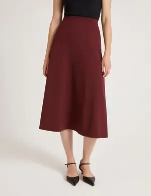 FINERY LONDON Mae Ponte Jersey Midi Skirt - Burgundy