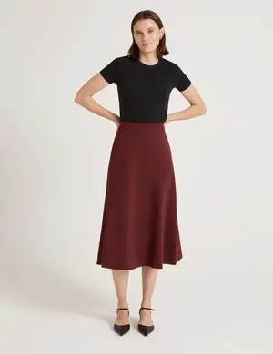 FINERY LONDON Mae Ponte Jersey Midi Skirt - Burgundy