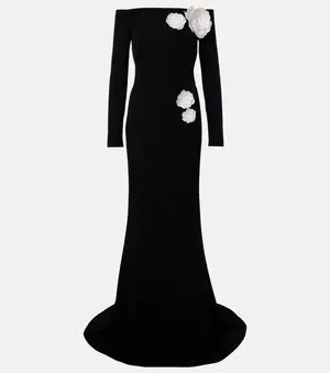 Safiyaa Rory Floral-appliqué Crêpe Gown - Black