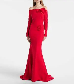 Safiyaa Rory Floral-appliqué Crêpe Gown