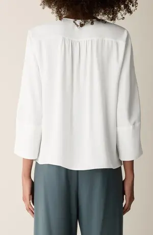 Eileen Fisher Lantern Sleeve Silk Top - Ivory