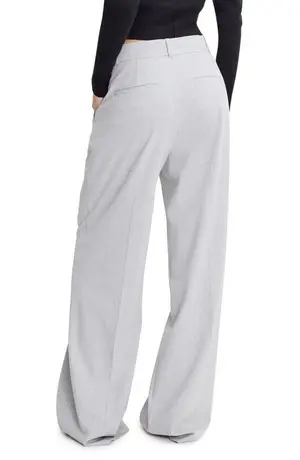 Good American Essential Wide Leg Suiting Pants - Crosshatch Grey