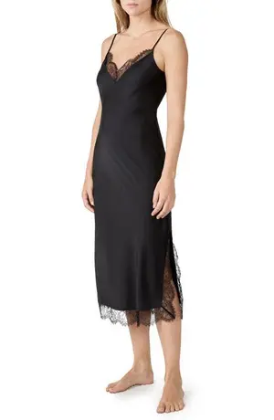 ETAM Confidence Lace Trim Stretch Satin Chemise - Black