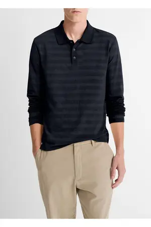 Vince Jacquard- Cotton Long-sleeve Polo Shirt - Blue