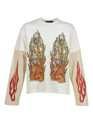 WHO DECIDES WAR BY EV BRAVADO Flame Print Layered T-shirt