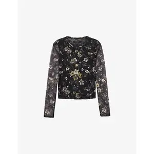 ALLSAINTS Ellie Floral-print Stretch-mesh T-shirt
