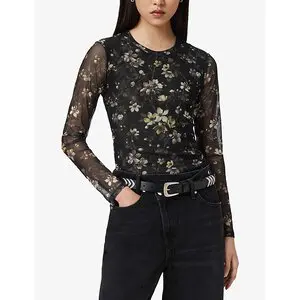 ALLSAINTS Ellie Floral-print Stretch-mesh T-shirt