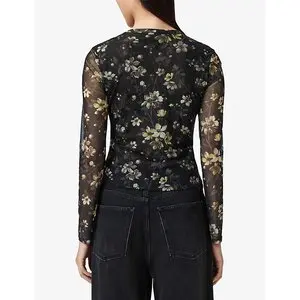 ALLSAINTS Ellie Floral-print Stretch-mesh T-shirt