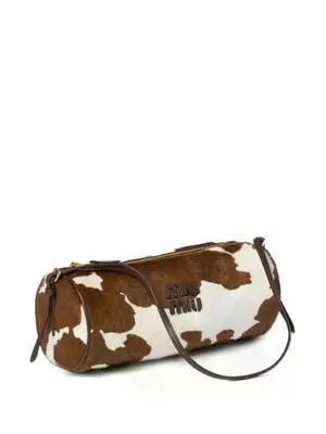 Miu Miu Embroidered-logo Shoulder Bag - Brown